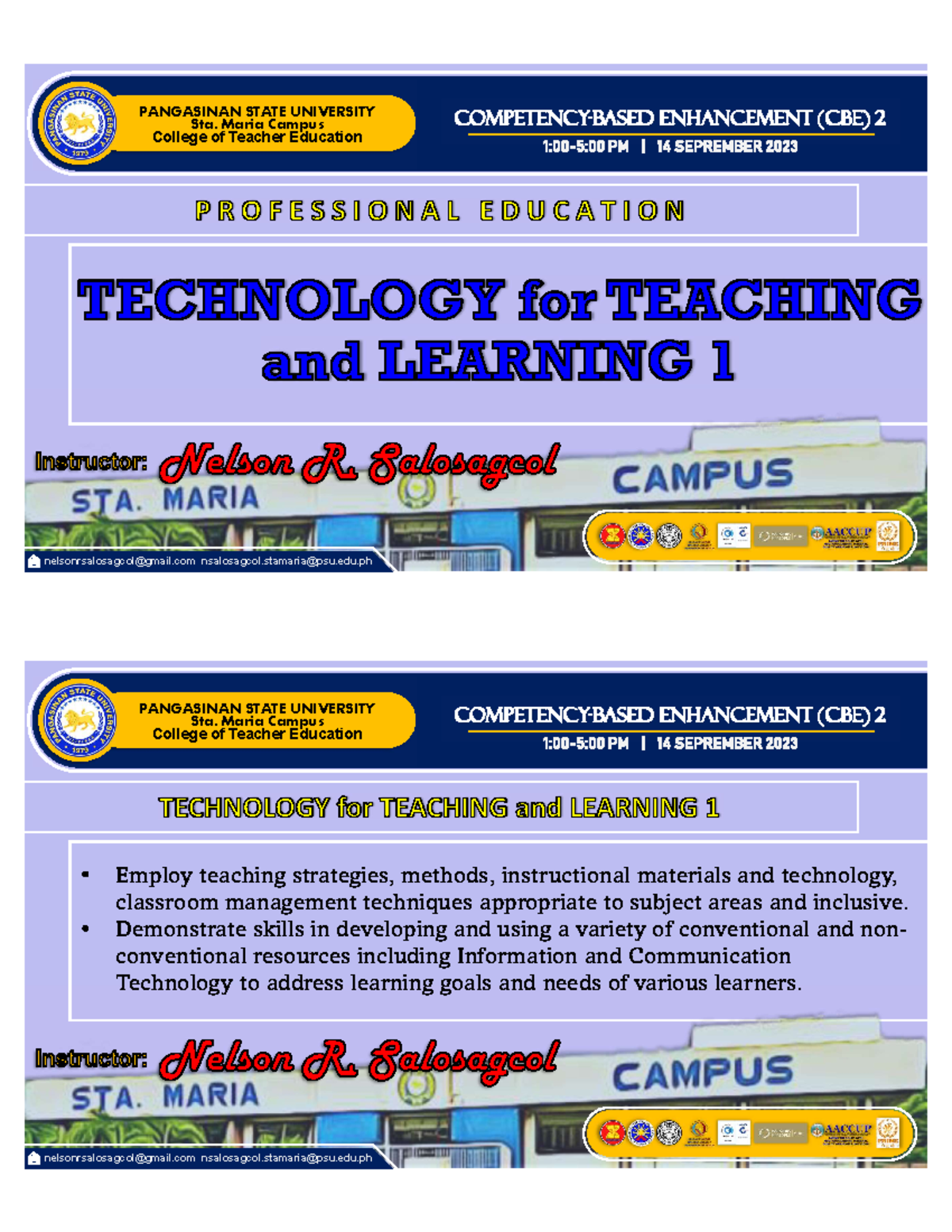 CBE-2 PROF-ED-104-TECH-for- Teaching-and- Learning-1-1 - PANGASINAN STATE UNIVERSITY Sta. Maria ...