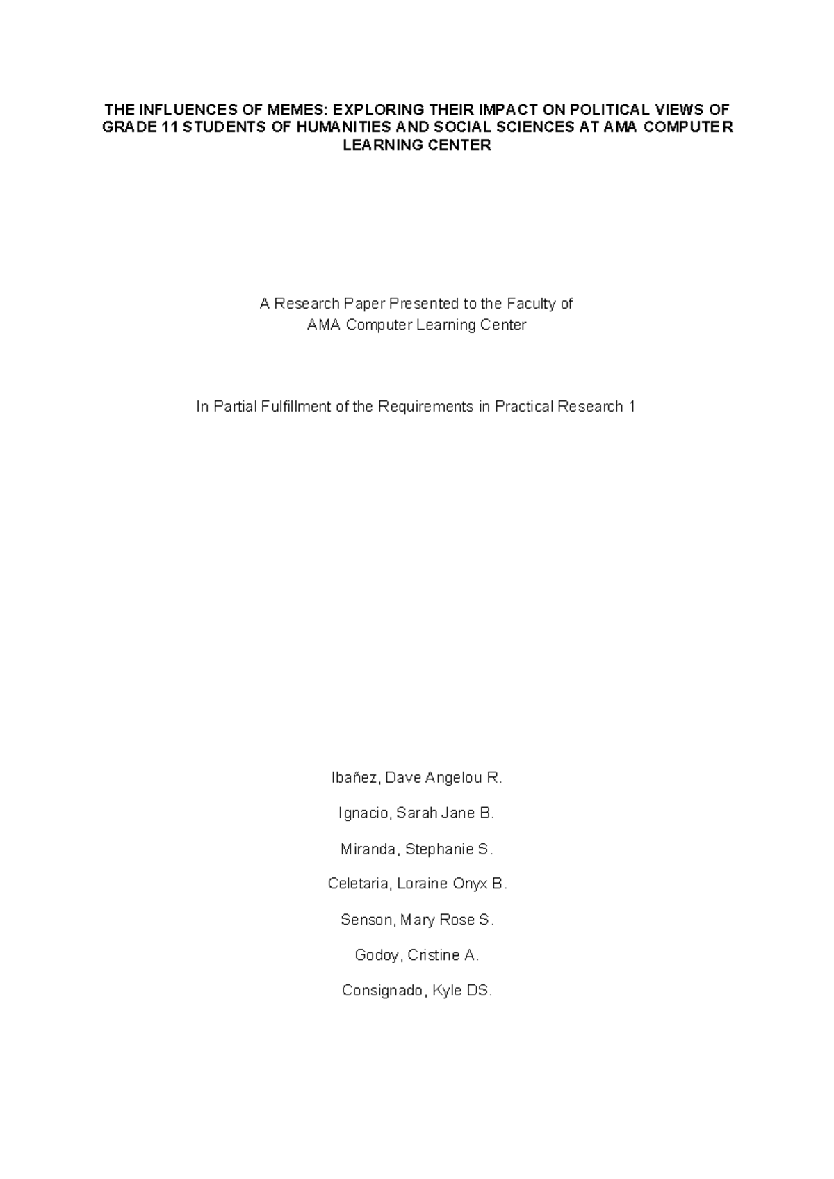 The Impact of Political Memes on Grade 11 HUMSS Students' Views - Studocu