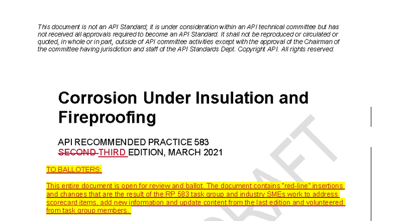 API Recommended Practice 583: Corrosion Under Insulation & Fireproofing ...