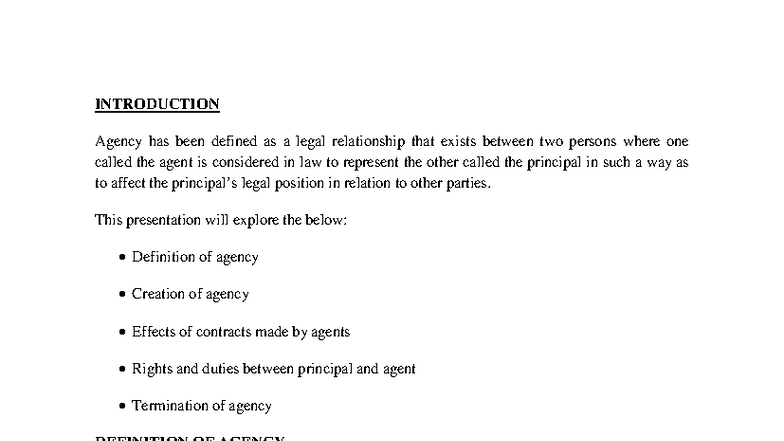 Agency Law Overview: Key Concepts and Principles - Studocu