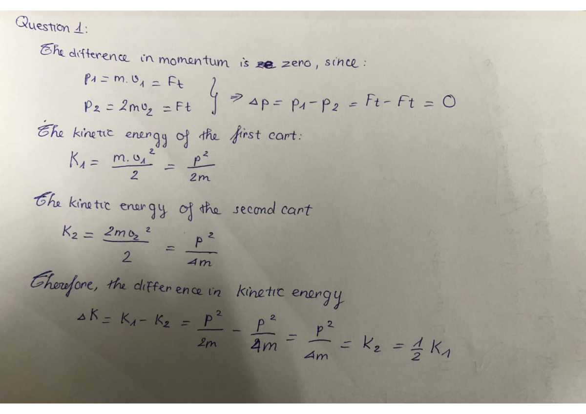 Physics 101: Momentum and Kinetic Energy Analysis - Studocu