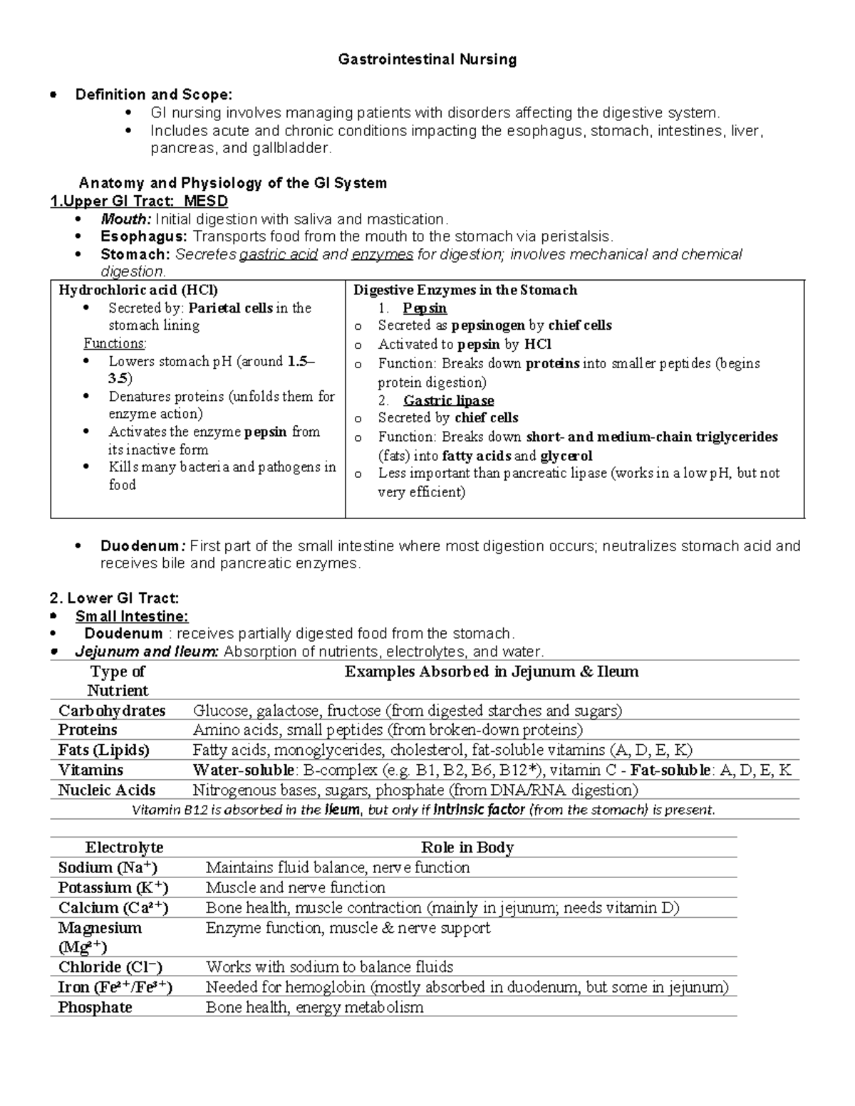 Gastrointestinal Nursing: Definition, Scope, and Common Disorders - Studocu