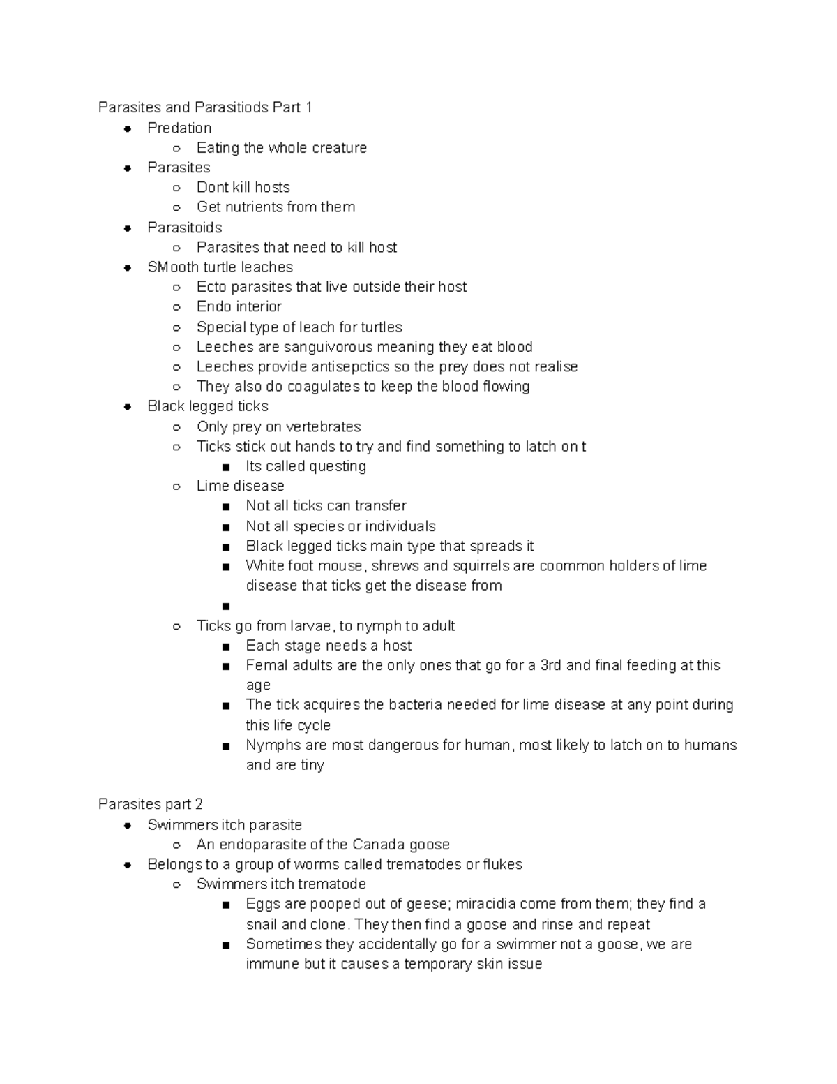 Week 9 Notes: Parasites and Parasitoids Overview - Studocu