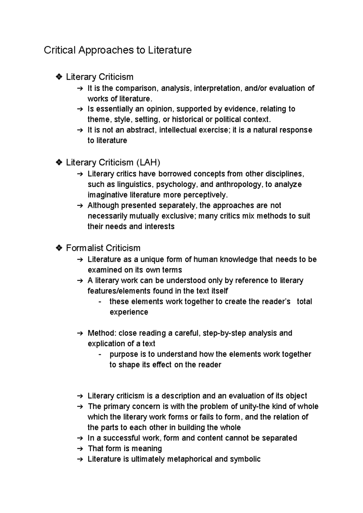 Study Guide on Literary Criticism (EH) - Studocu