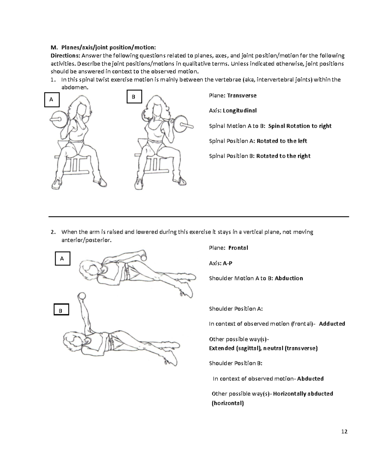 Joint Motion and Positions in Exercise: Analysis for KIN 101 - Studocu