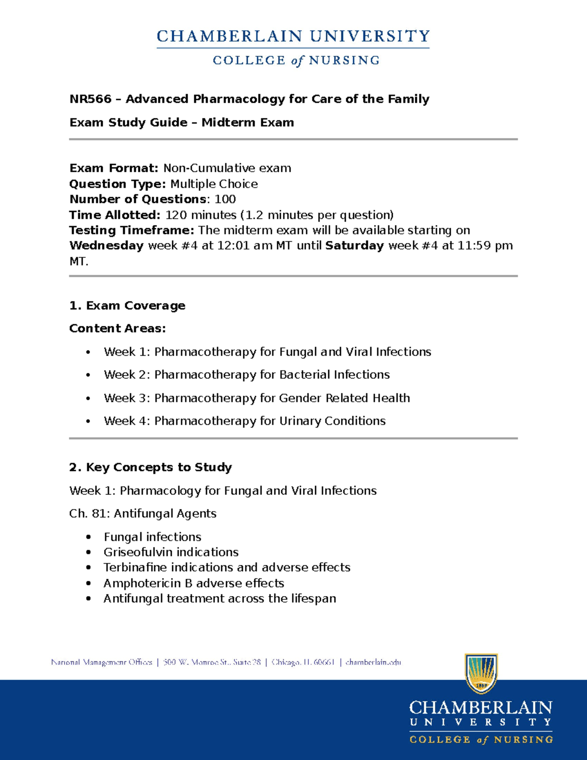 NR566 Advanced Pharmacology Midterm Exam Study Guide - Studocu