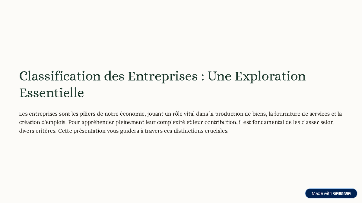 Classification des Entreprises : Guide Complet et Essentiel - Studocu