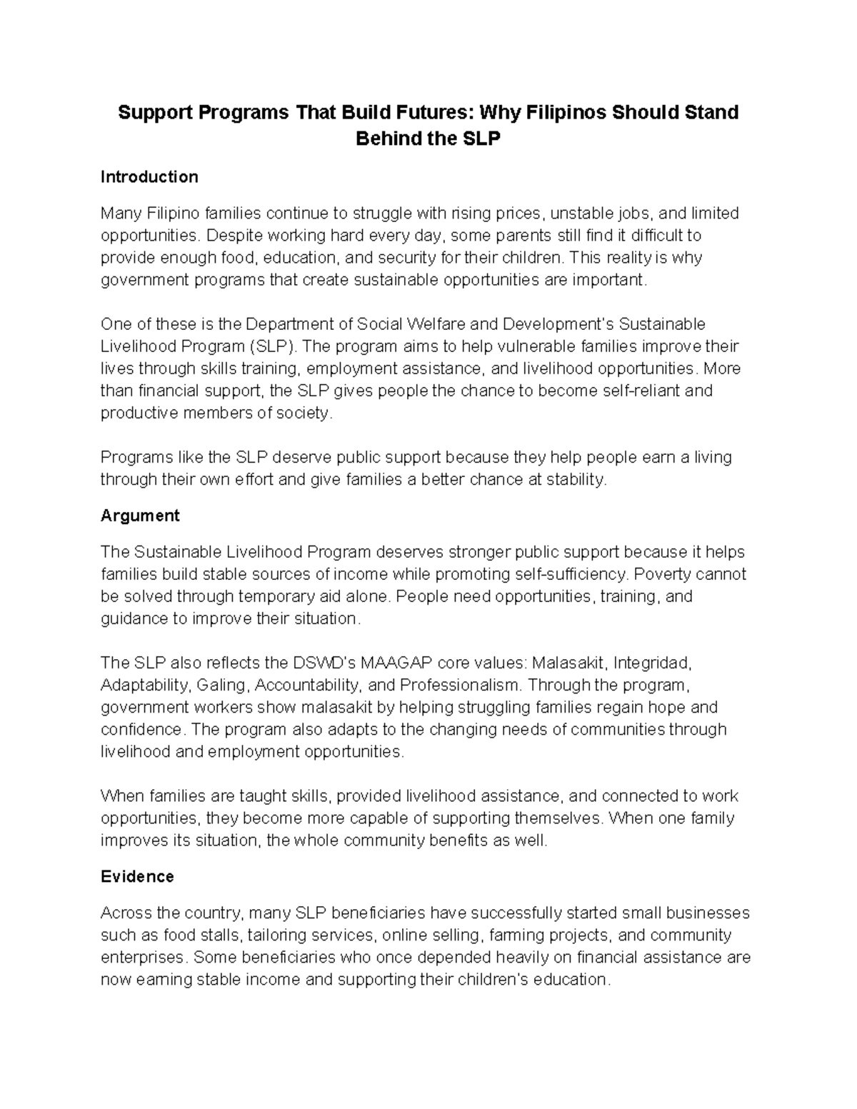 SLP Persuasive Editorial: Advocating for Sustainable Livelihood Support ...