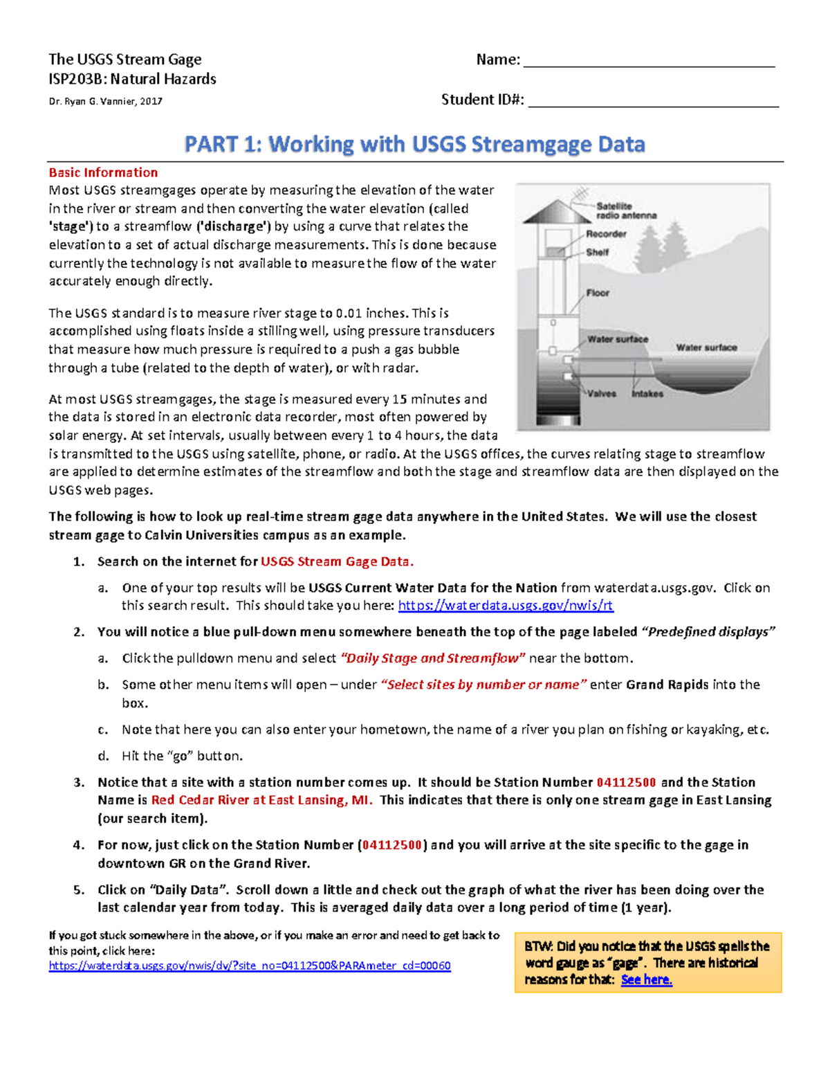 Activity USGS Stream Gage - The USGS Stream Gage Name ...