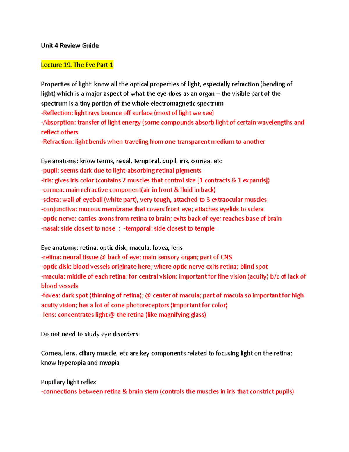 Neuro 3000 Unit 4 Review Guide Sp2024 Unit 4 Review Guide Lecture