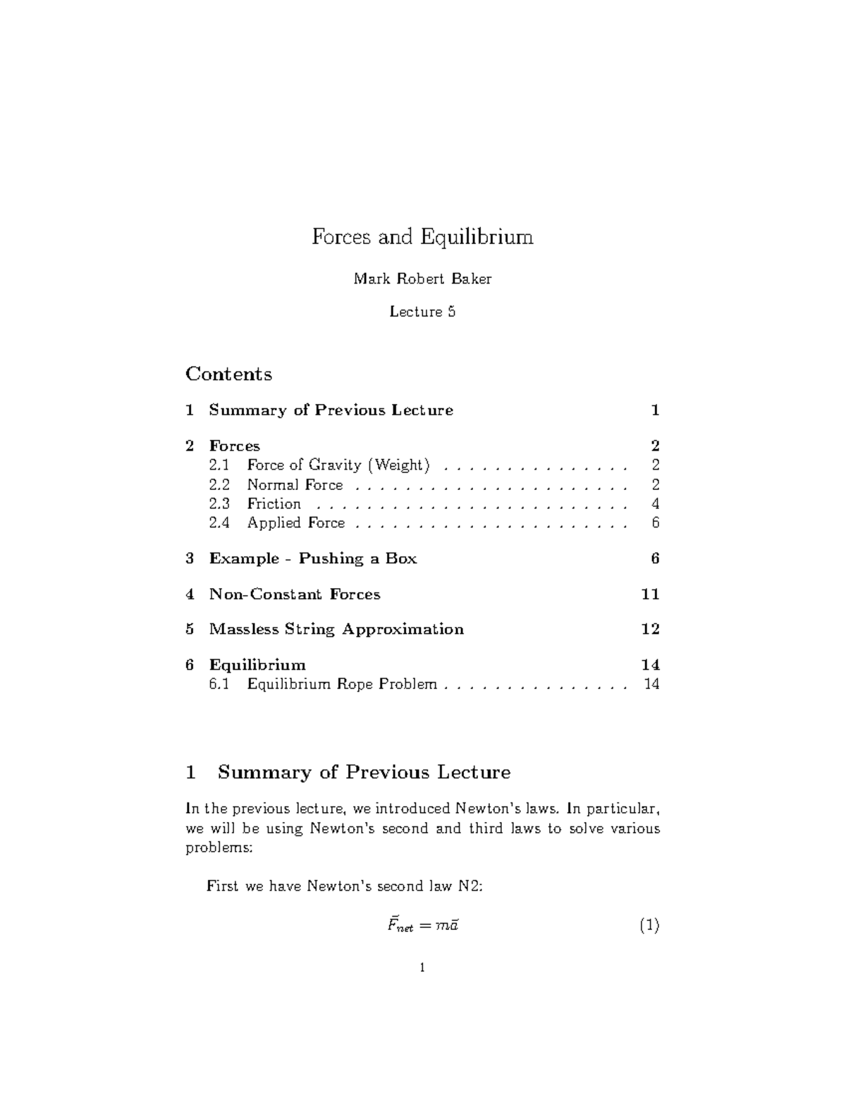 Lecture 5: Forces and Equilibrium - Key Concepts and Examples - Studocu