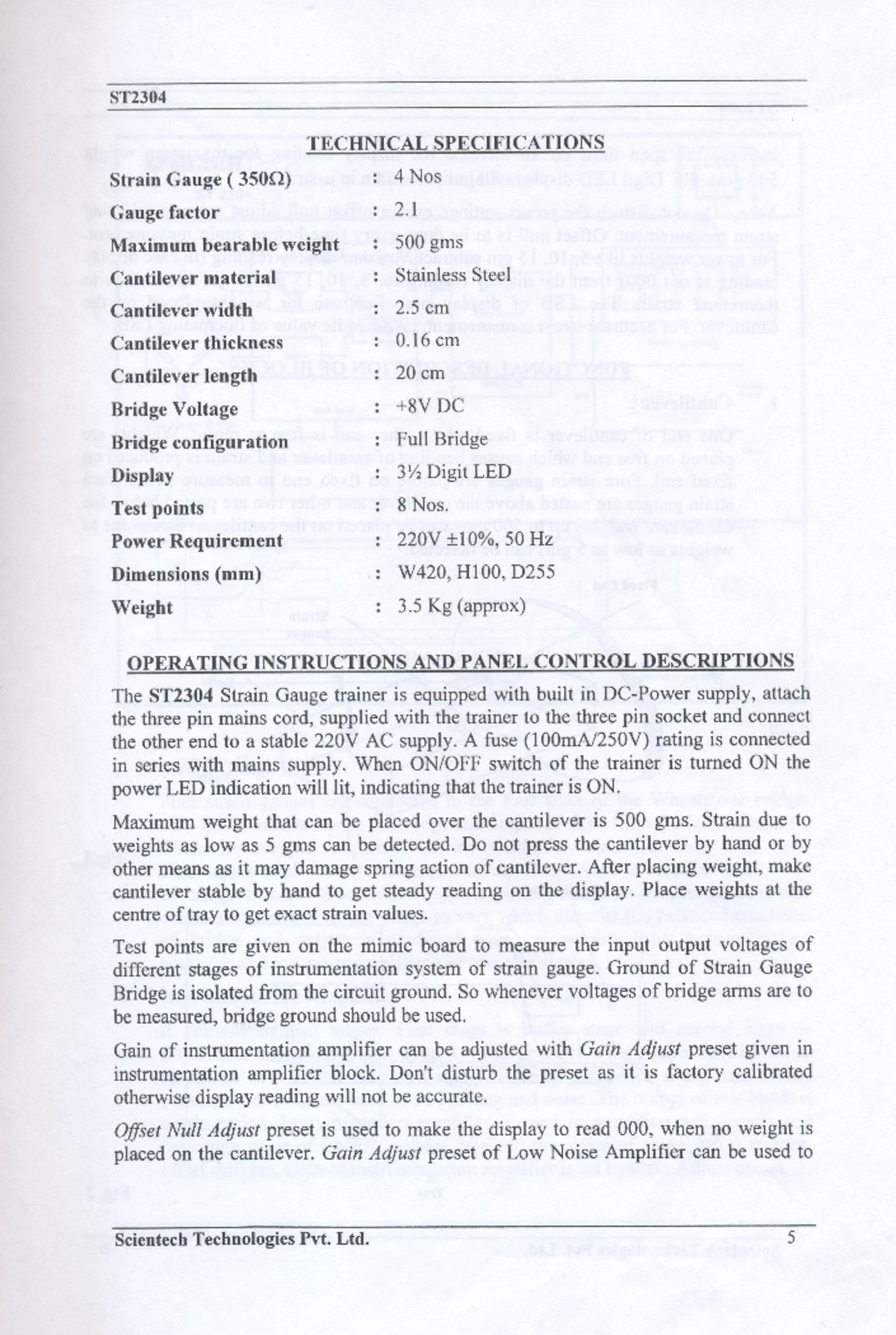 ST2304 Strain Gauge Manual: Technical Specs & Operating Instructions ...