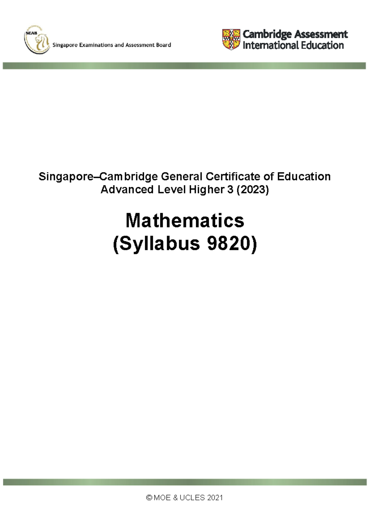 H3 Mathematics Syllabus 9820: Exam Strategies & Key Notations - Studocu