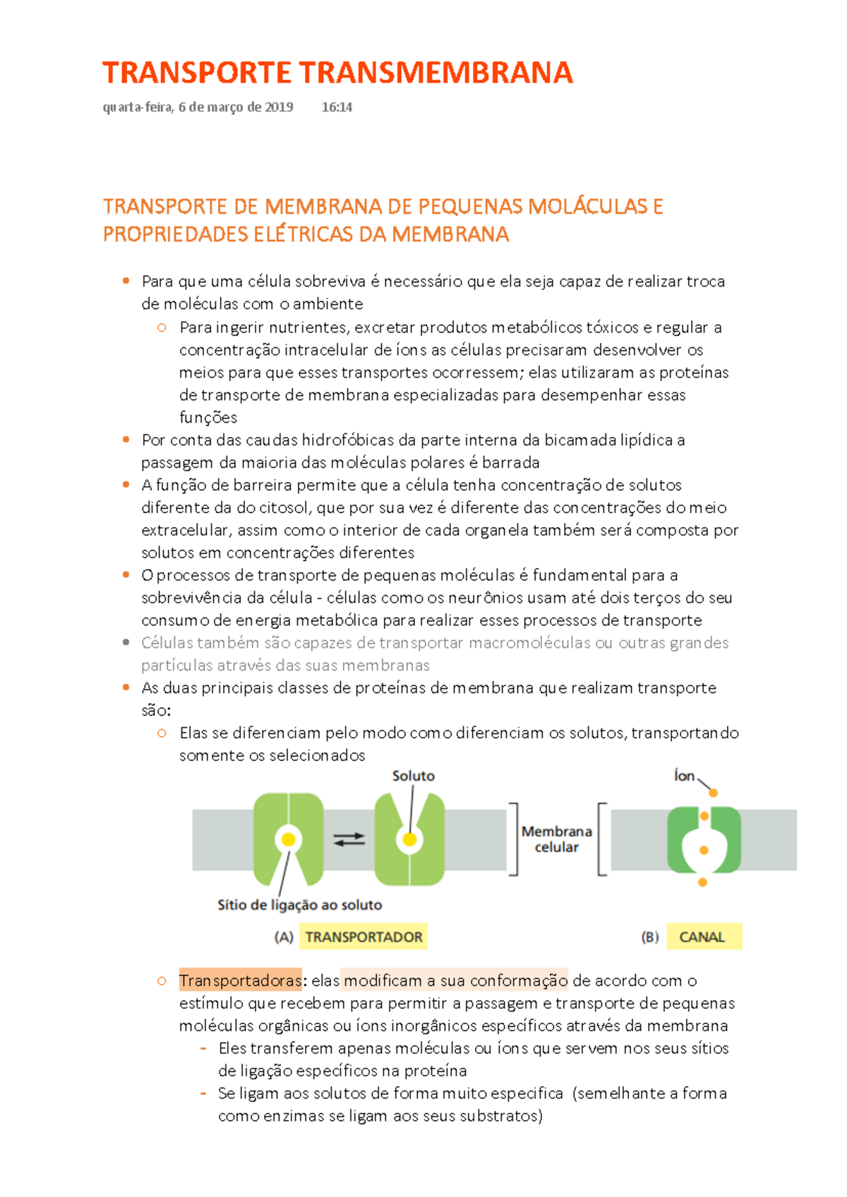 Resumo do Transporte Transmembrana: Mecanismos e Propriedades - Studocu