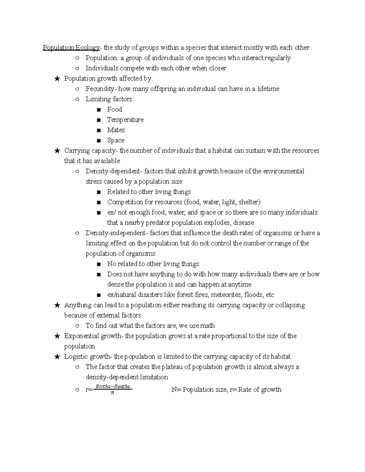 Population dynamics and growth factors in ecology (POB 3 notes) - Studocu