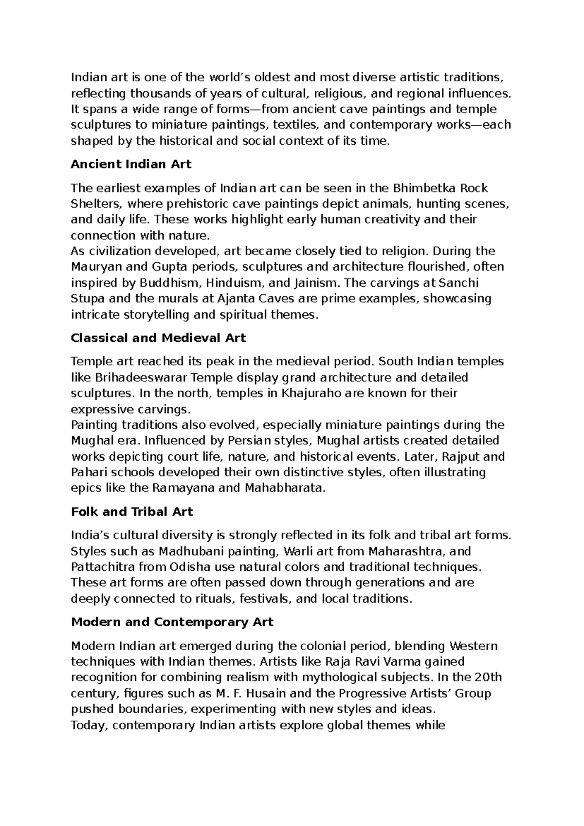 Indian Art: A Journey Through History and Cultural Diversity - Studocu