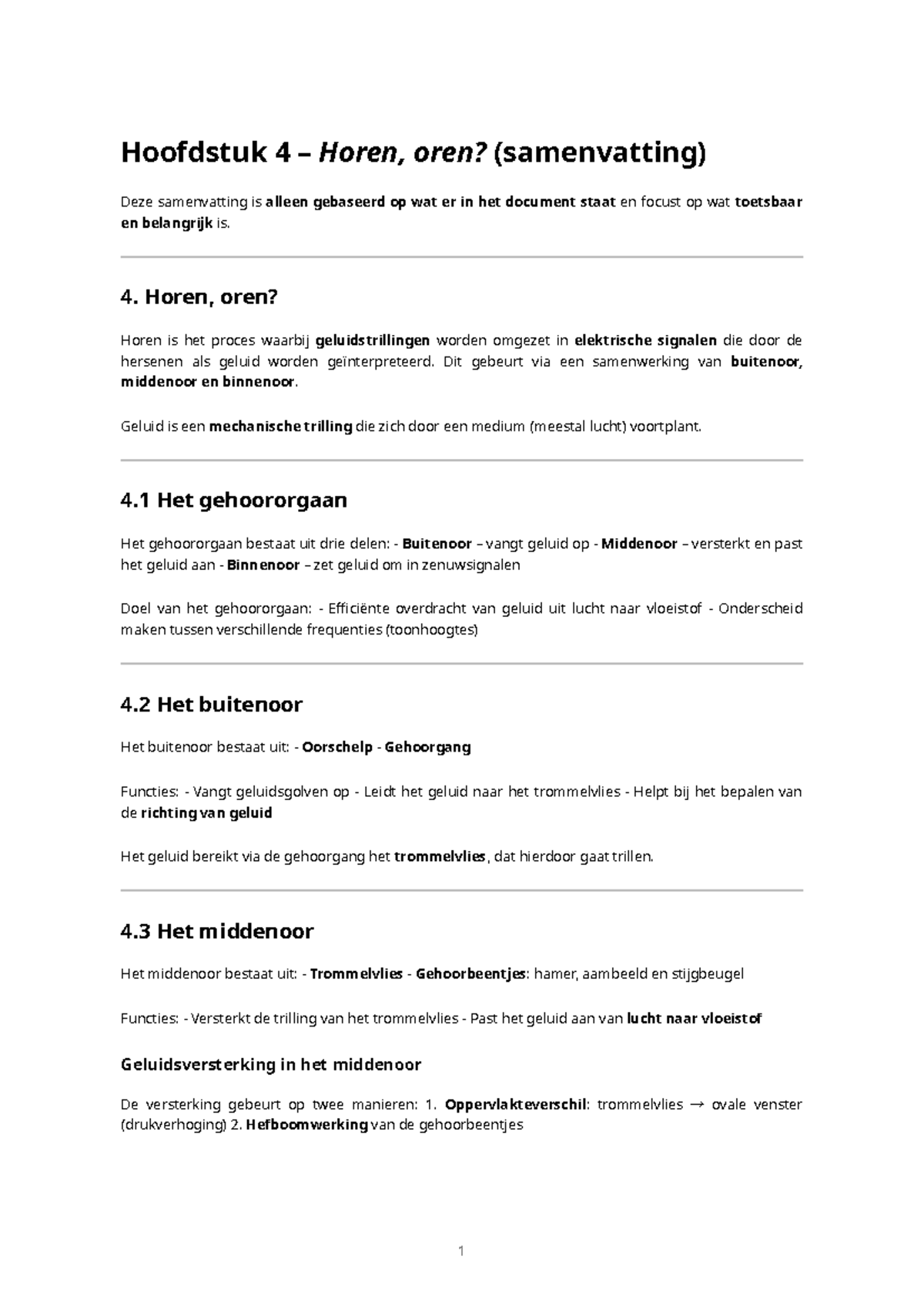 NLT Wat Zeg Jij – Hoofdstuk 4: Samenvatting Horen en Gehoor - Studeersnel