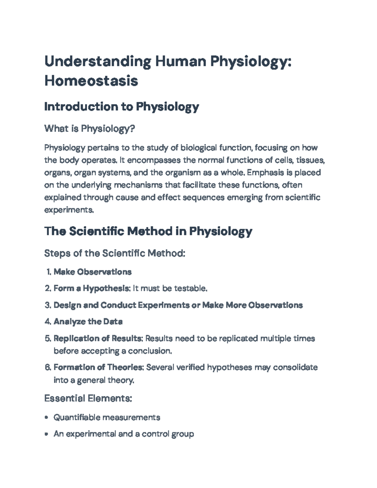 Understanding Human Physiology: Homeostasis Concepts and Mechanisms ...
