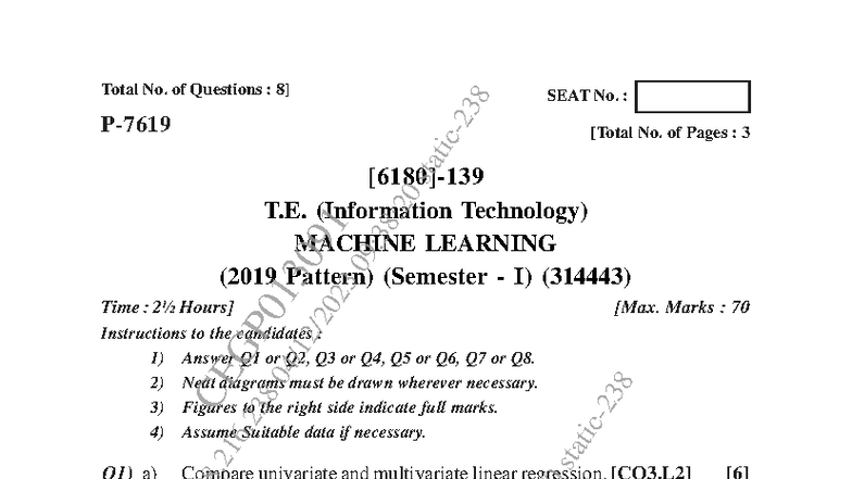 ML Endsem Solutions (T.E. IT) - Machine Learning (2019 Pattern) - Studocu