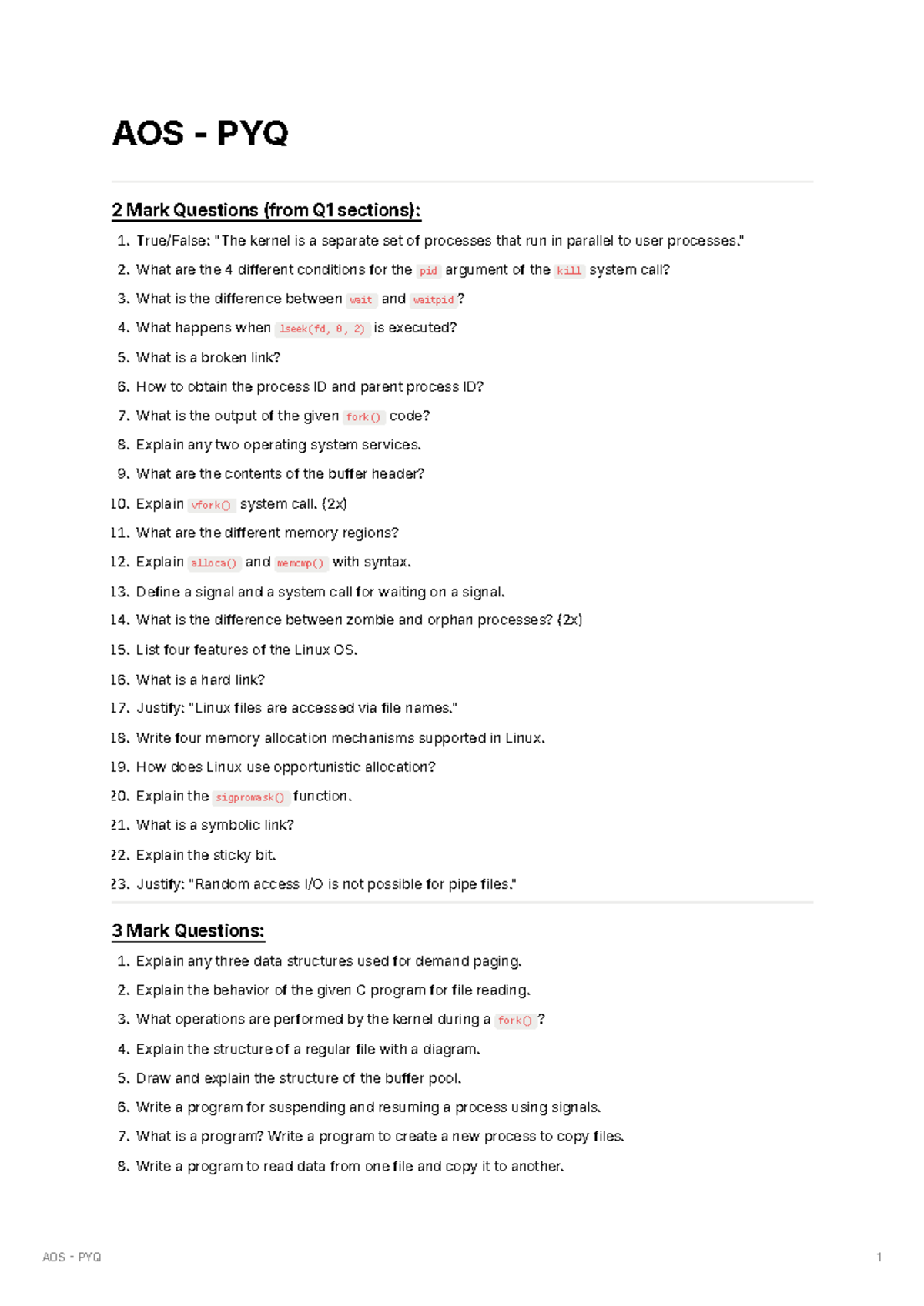 AOS - PYQ - Advanced Operating System Question Papers - AOS PYQ 1 AOS - PYQ 2 Mark Questions ...