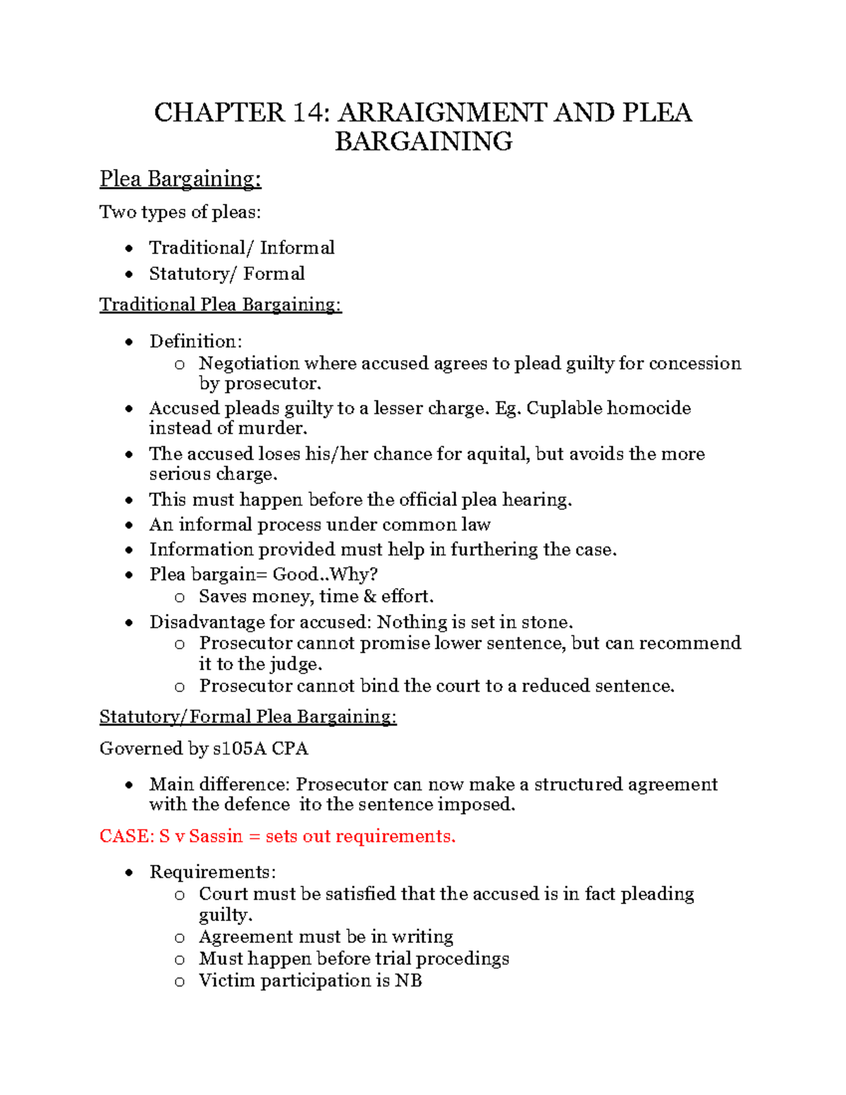 Criminal Procedure 14: Arraignment & Plea Bargaining Insights - Studocu