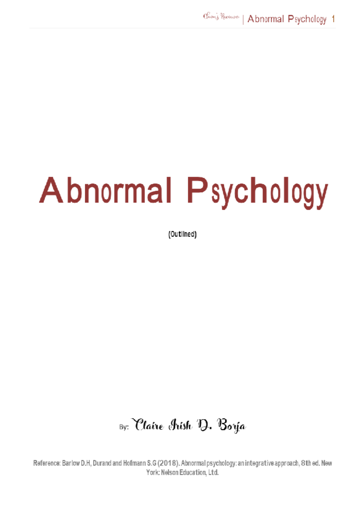 Abnormal Psychology (Outline Reviewer) PDF - Pdfcoffee - Studocu