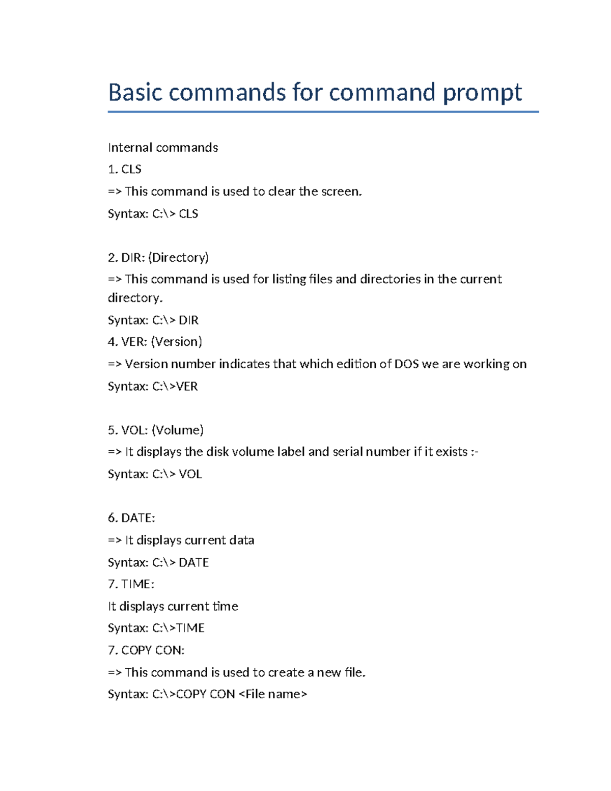 Basic Commands for Command Prompt: Internal & External Commands - Studocu
