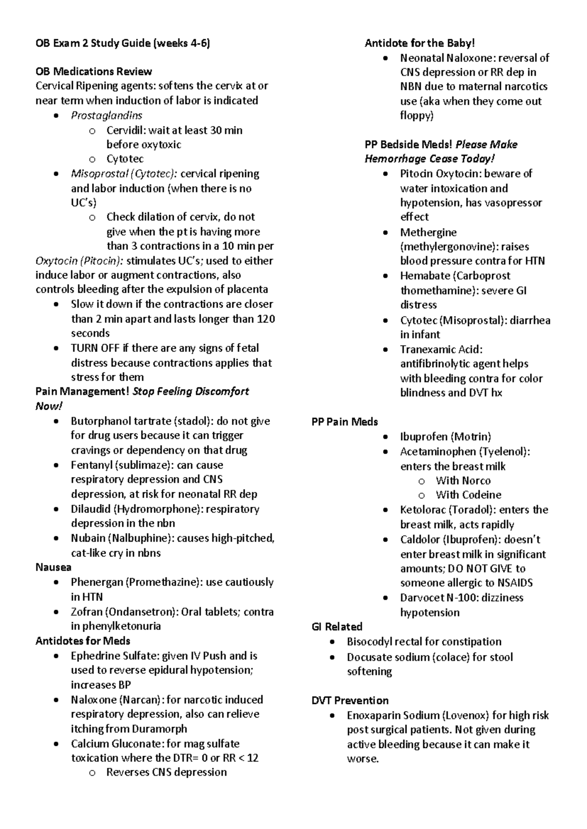 OB Exam 2 Study Guide - Medications and diagnostic testing - OB Exam 2 ...