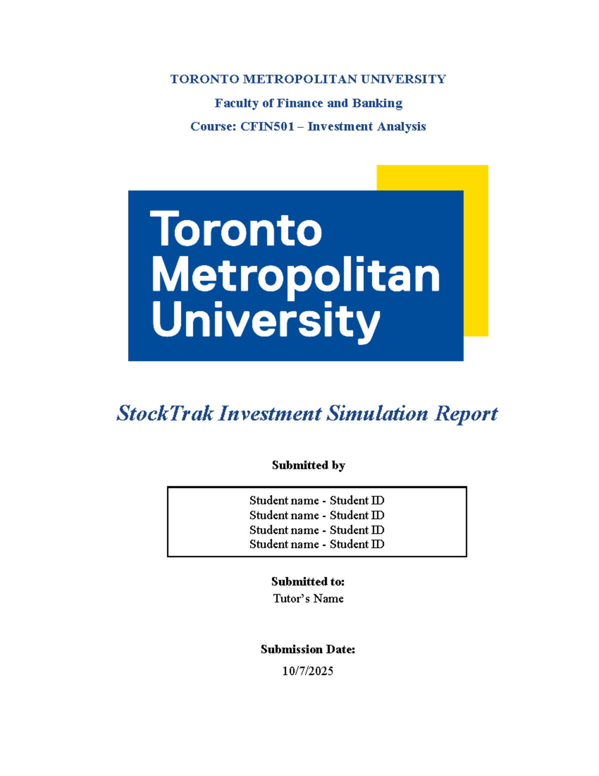 CFIN501 Investment Analysis: StockTrak Simulation Report - Studocu