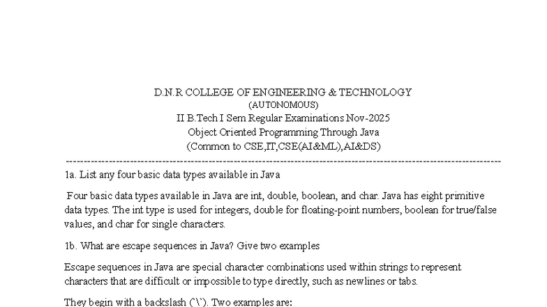 Key OOPS JAVA - II B.Tech I Sem Regular Exam Notes on Object Oriented ...
