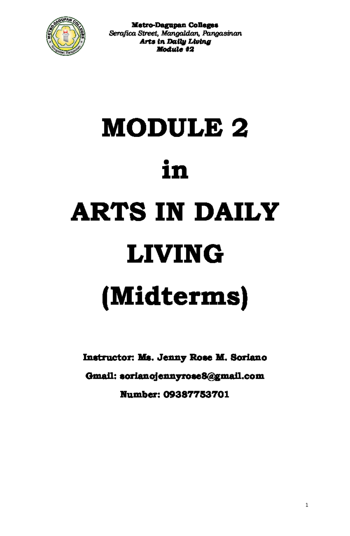 Arts in Daily Living (ALD 102) Module 2: Understanding Good Taste in ...