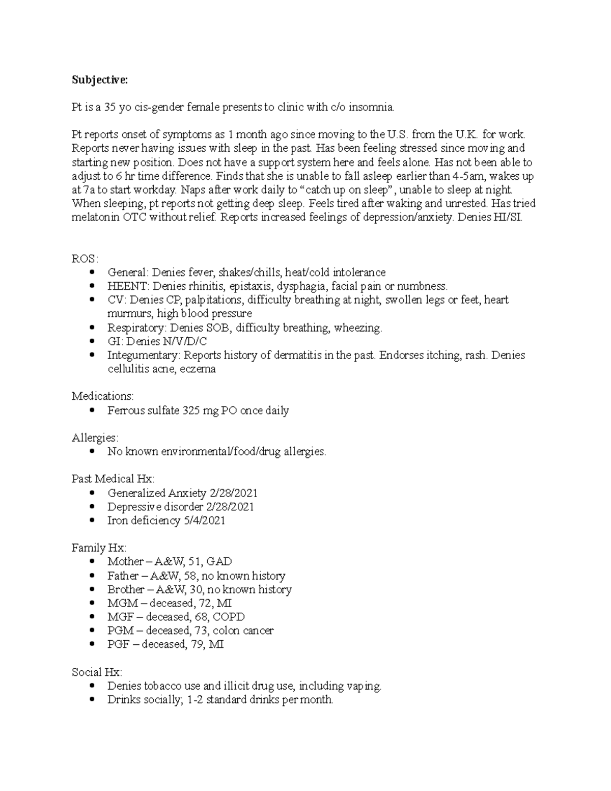 SOAP Note #2 - Insomnia and Depression Management Plan - Studocu