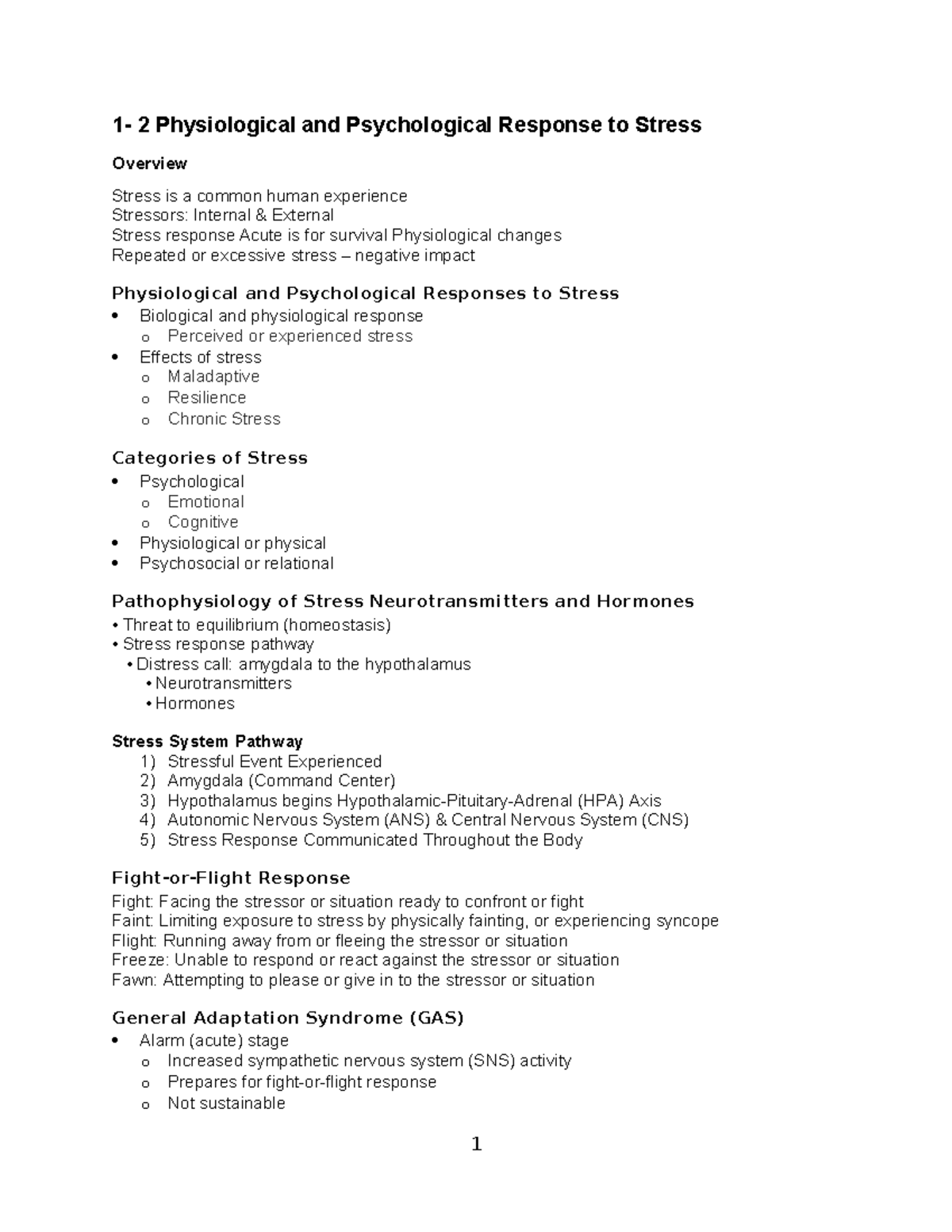 1-2 Response to Stress Overview: Physiological & Psychological Insights ...