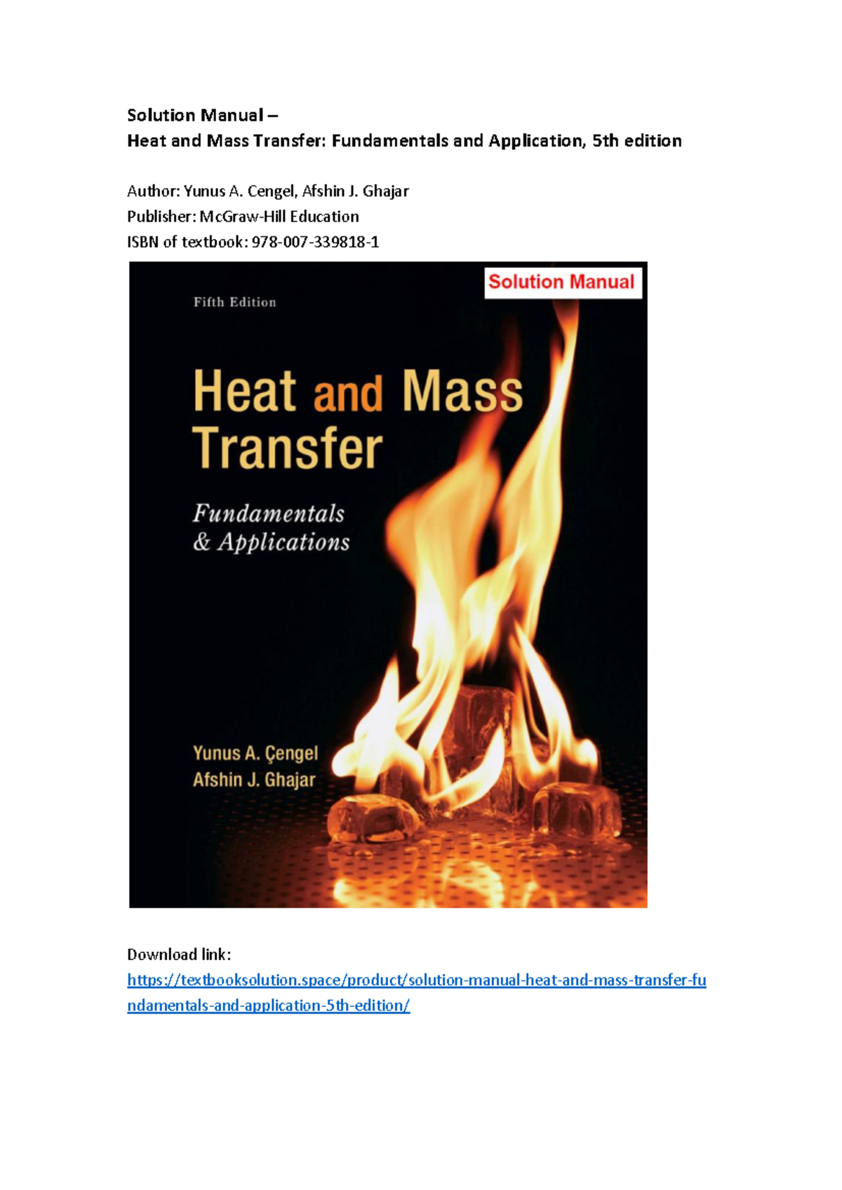 Solutions Manual For Heat And Mass Transfer Fundamentals Chapter 1