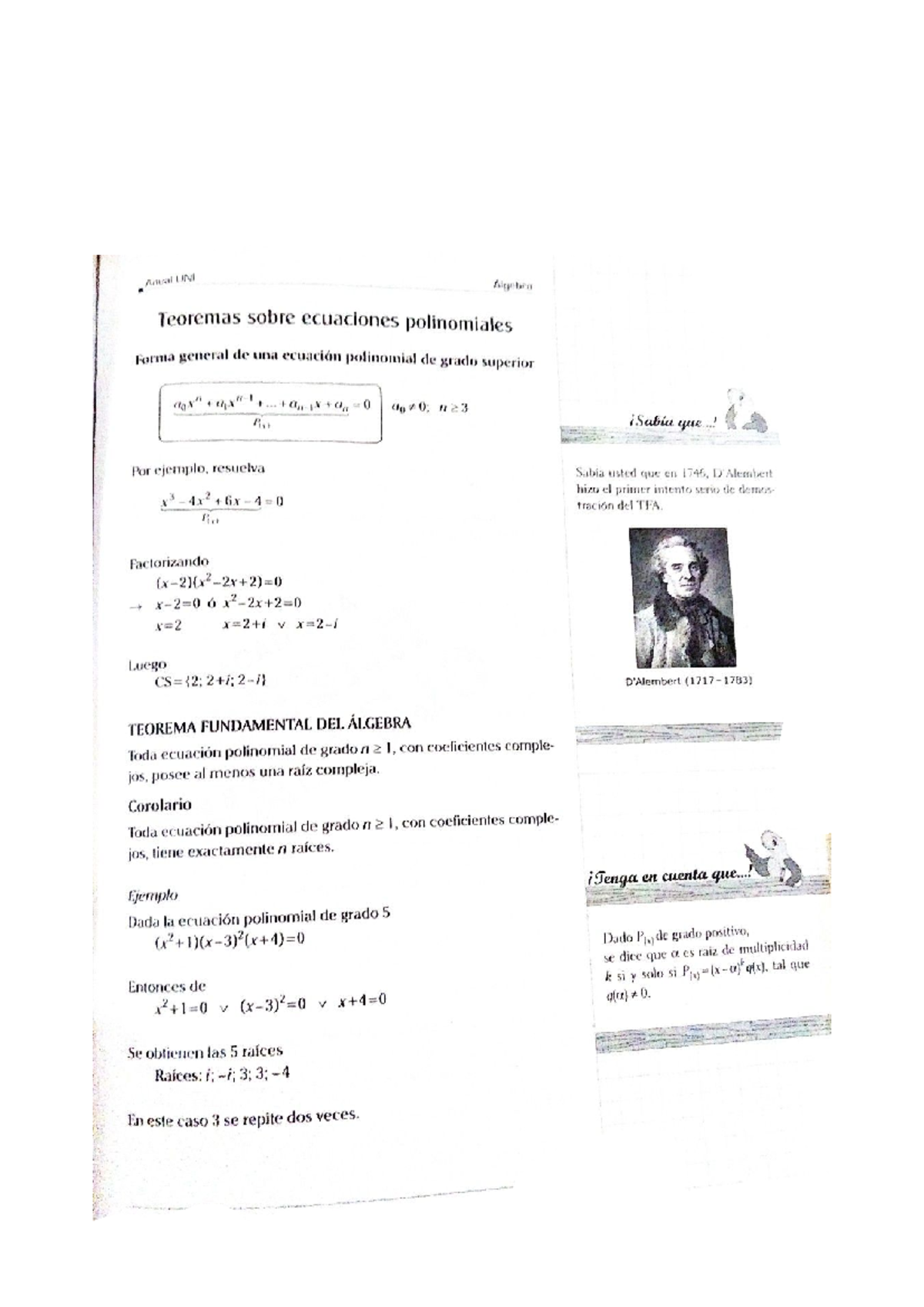 Teoremas sobre Ecuaciones Polinomiales - Anual UNI Algebra 13 - Studocu