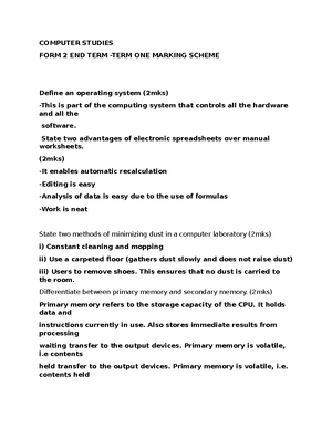 Computer Studies Paper 2 ( Access) - KCSE 2024 PREMOCK EXAMS SERIES 1SERIES 1 COMPUTER STUDIES ...