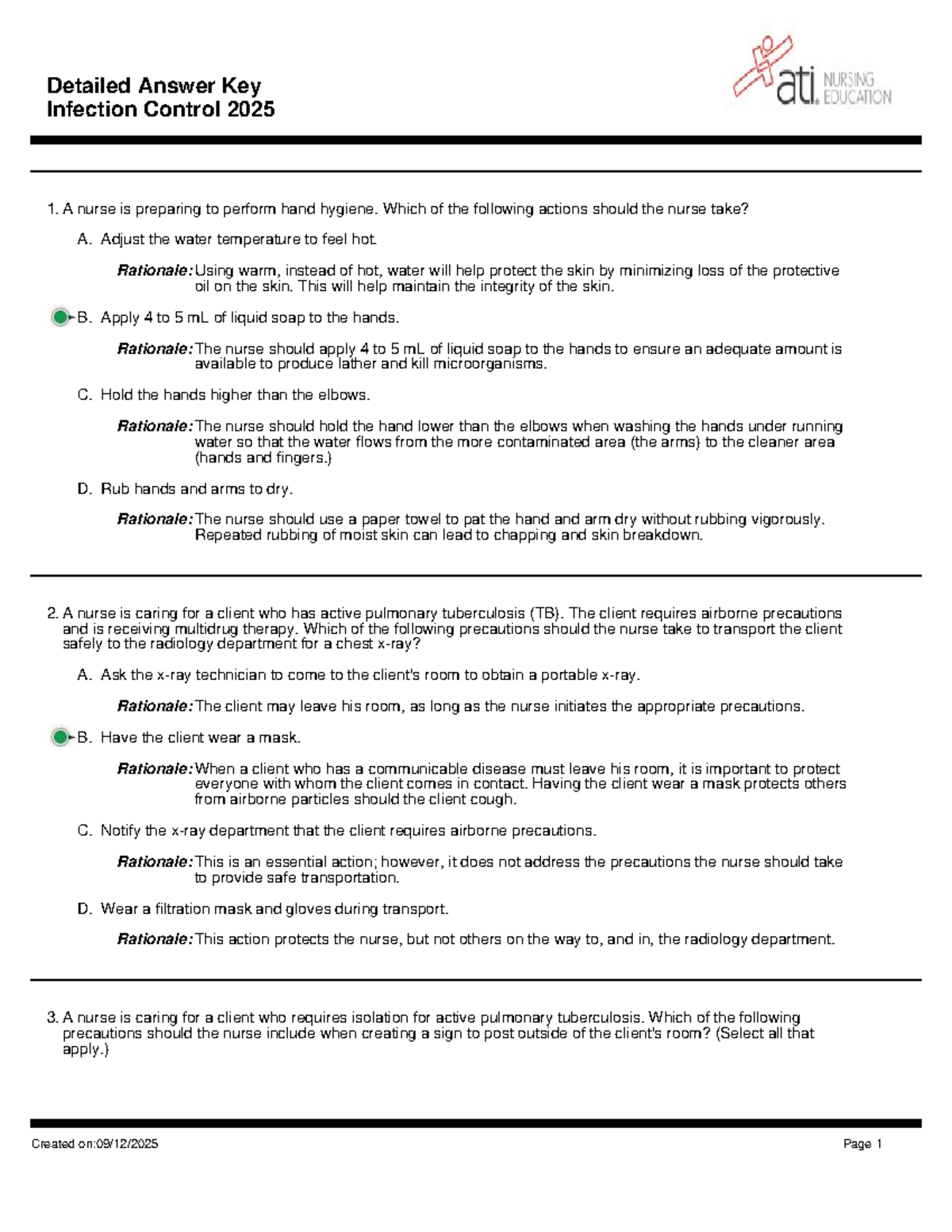 Detailed Answer Key: Infection Control 2025 - Studocu