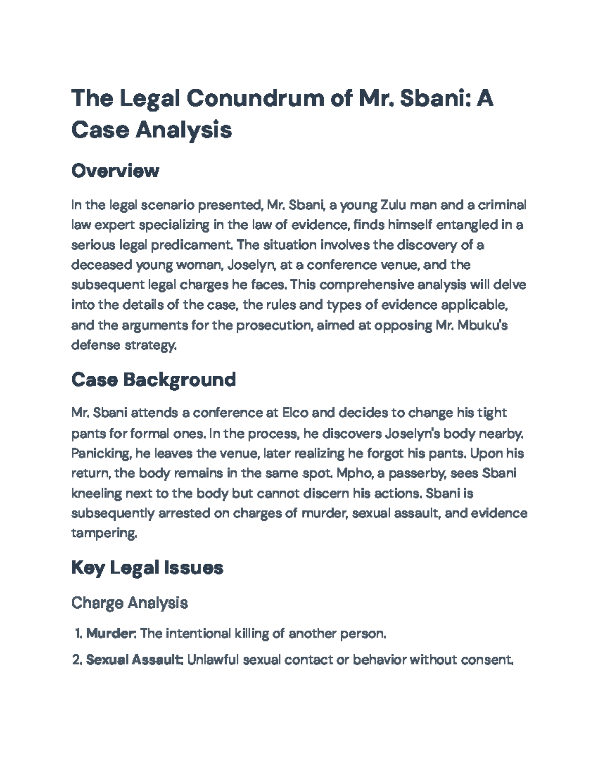 Legal Analysis of Mr. Sbani's Case: Evidence Strategies & Challenges ...