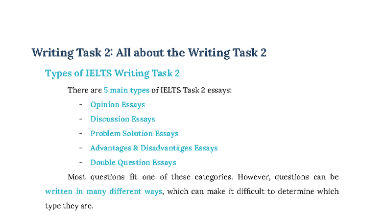 L8 - IELTS Writing Task 2: Types of Essays Explained - Studocu