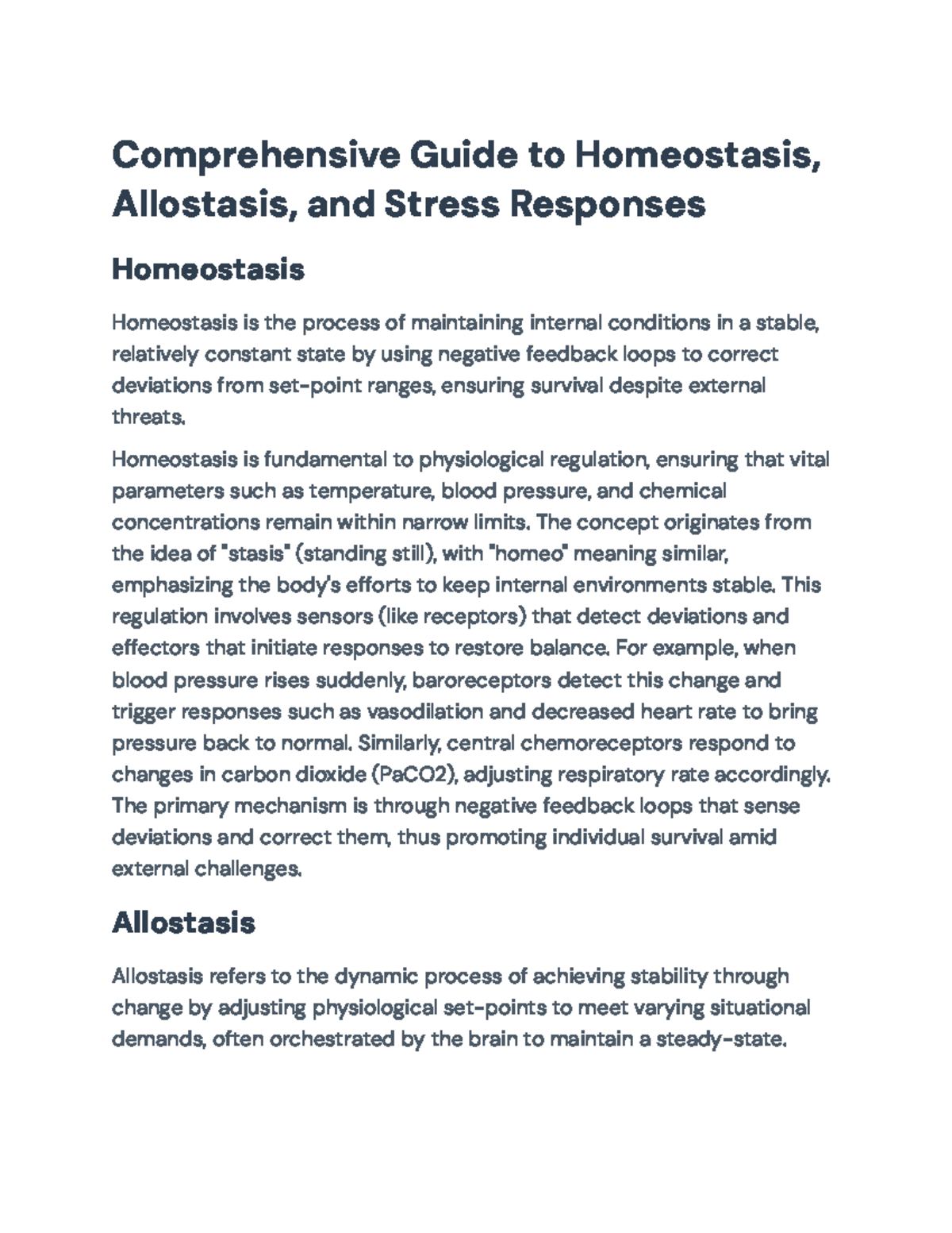 Comprehensive Overview of Homeostasis, Allostasis, and Stress Responses ...