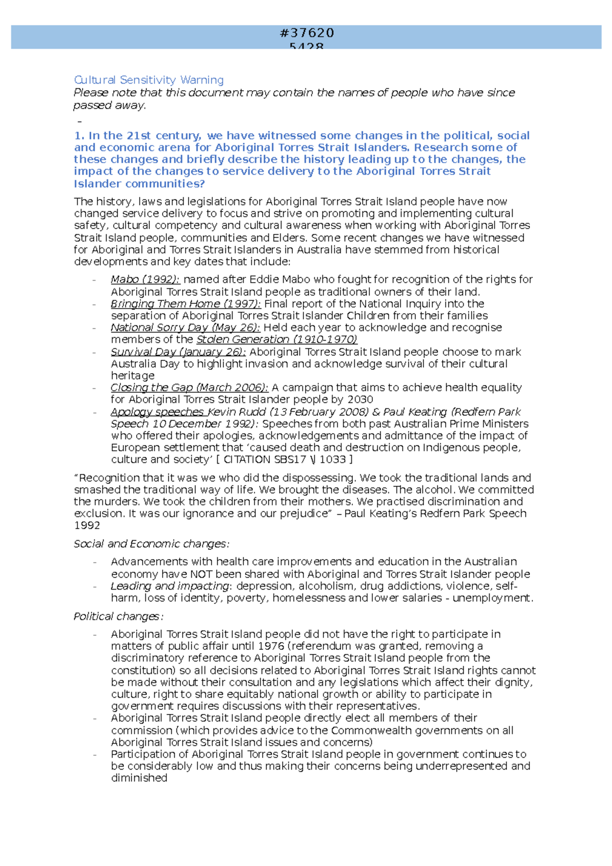 Promoting Cultural Safety for Aboriginal Torres Strait Islander ...