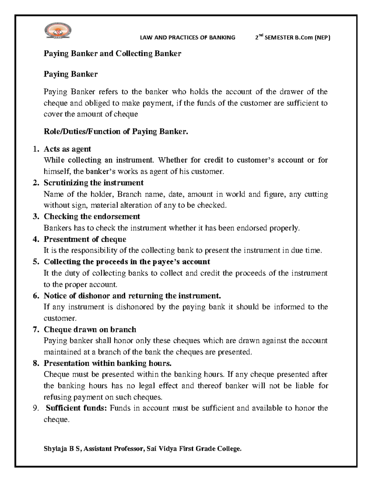 Paying & Collecting Banker Notes for Finance Course (FC 101) - Studocu