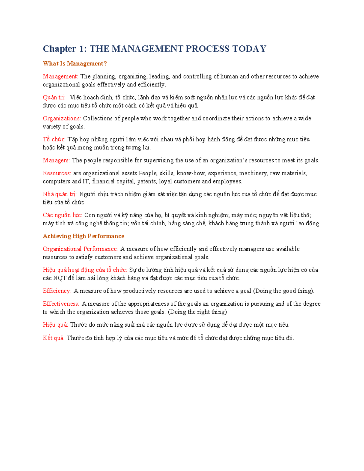 Management - Chapter 1: THE MANAGEMENT PROCESS TODAY What Is Management? Management: The ...