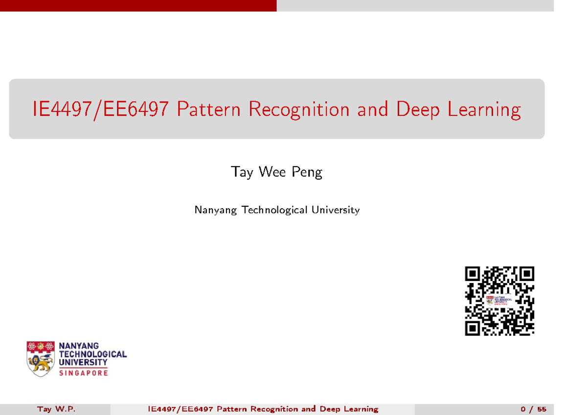 IE4483 Pattern Recognition & Deep Learning: Lecture Notes - Studocu