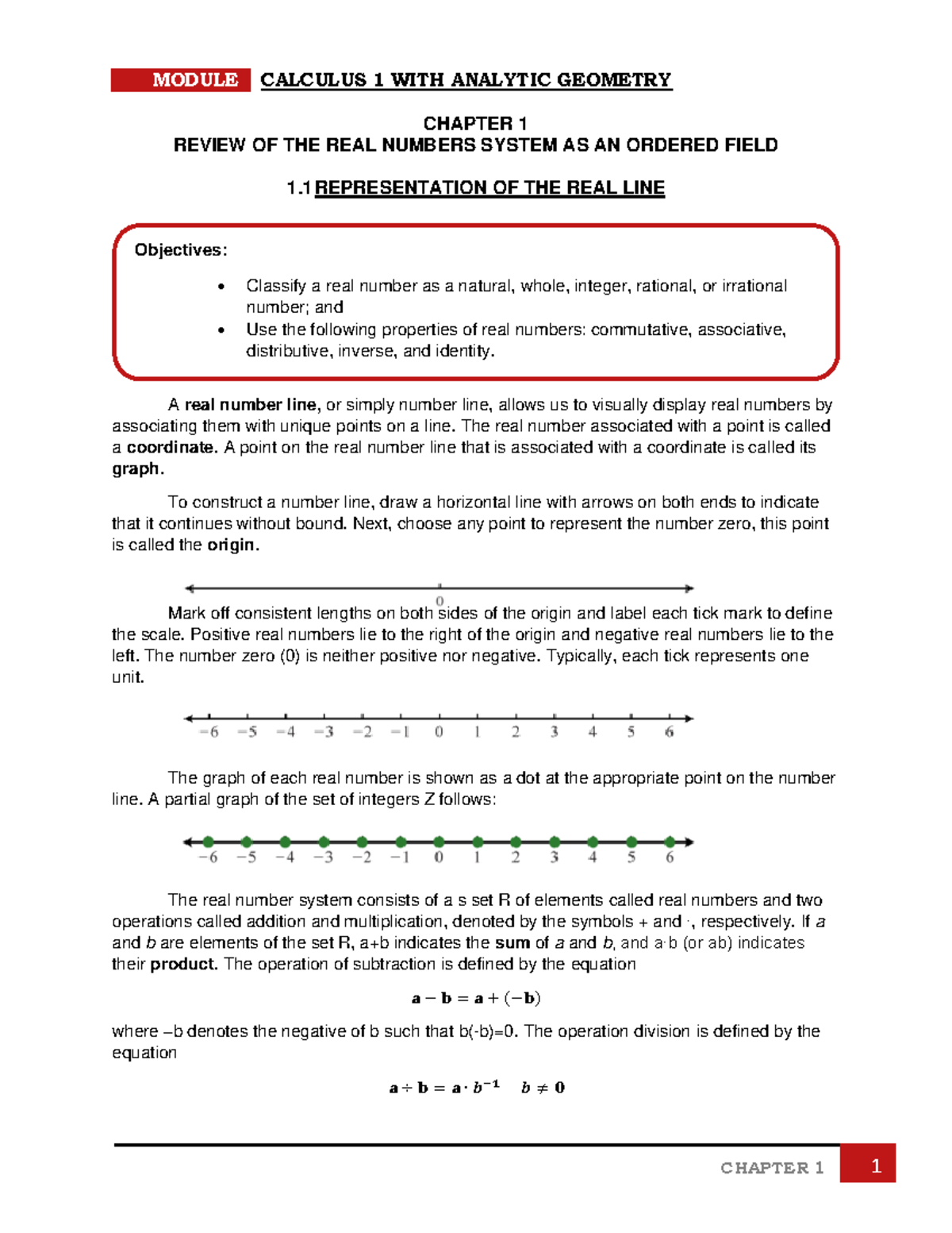 Chapter 1 Review: Real Number System as an Ordered Field (MTH101) - Studocu