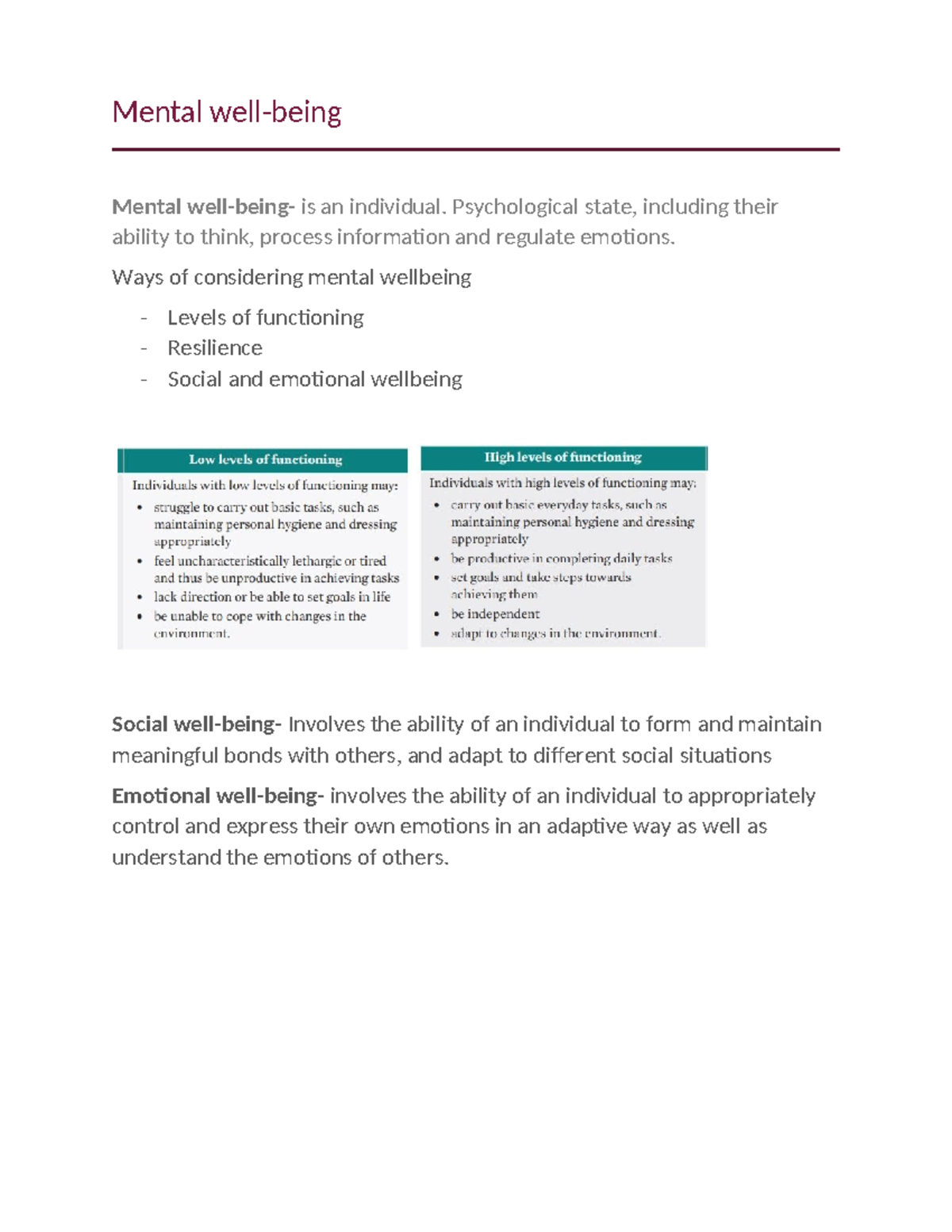 Mental well - Notes for psychology summarised - Mental well-being ...