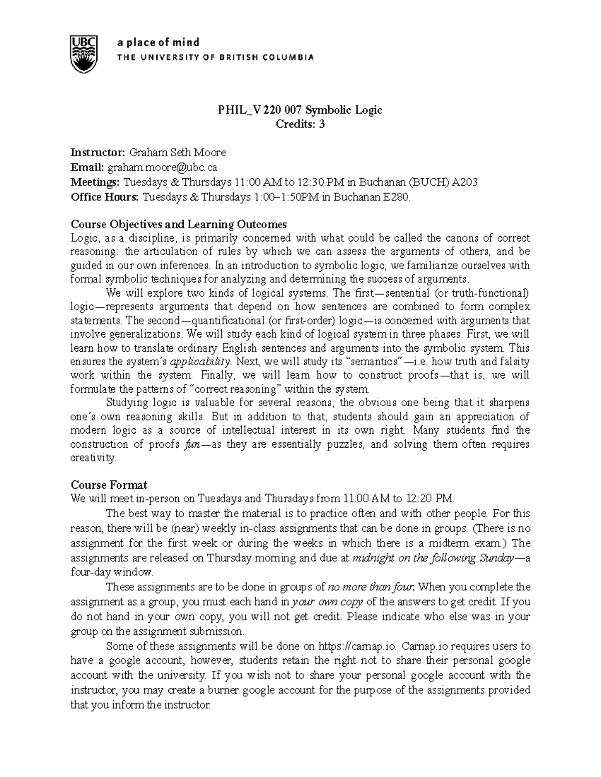 PHIL_V 220 007 Syllabus: Introduction to Symbolic Logic - Studocu