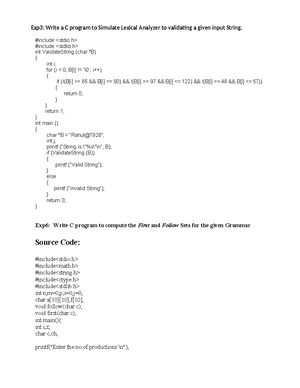 CD LAB Programs - 1. Write a Lex Program to implement a Lexical Analyzer using Lex tool. 2 ...