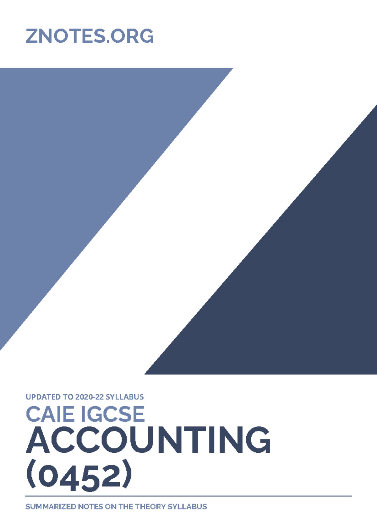 CAIE IGCSE ACCOUNTING (0452) Theory Notes Summary - Studocu