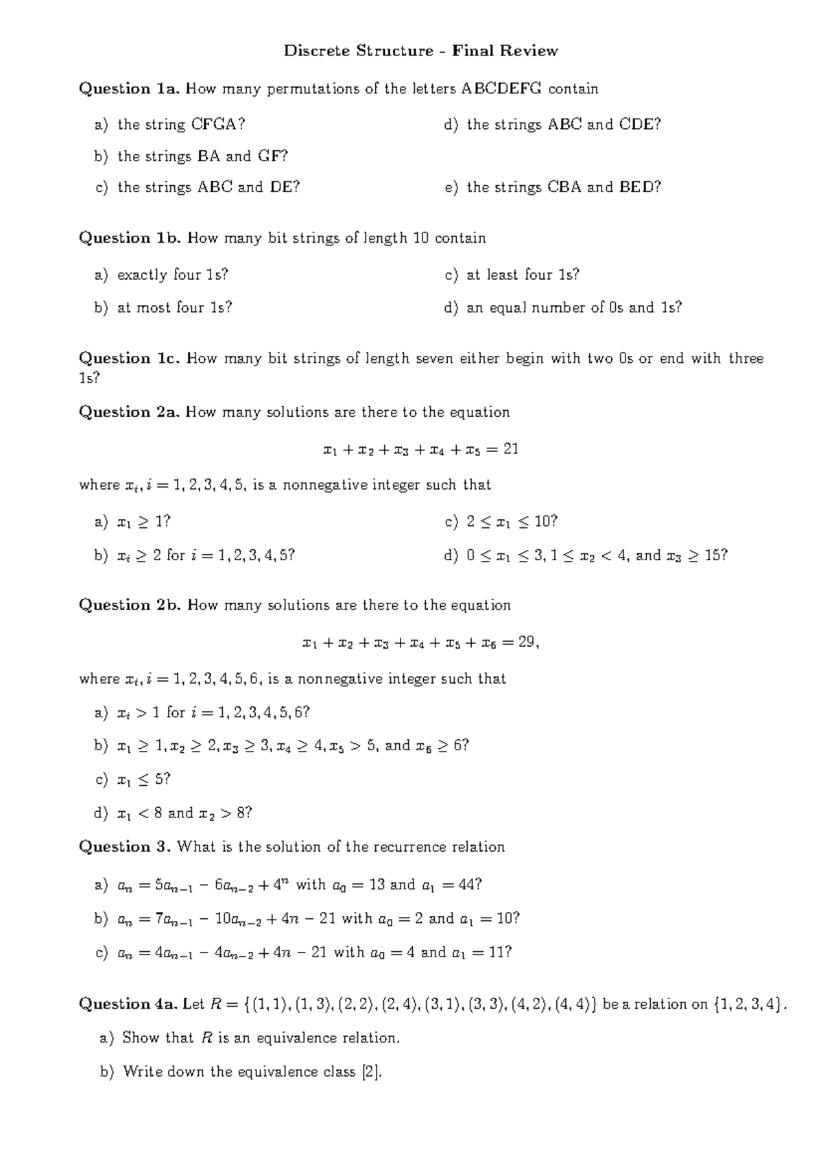 Discrete Structures Final Review - Homework 5 Questions - Studocu